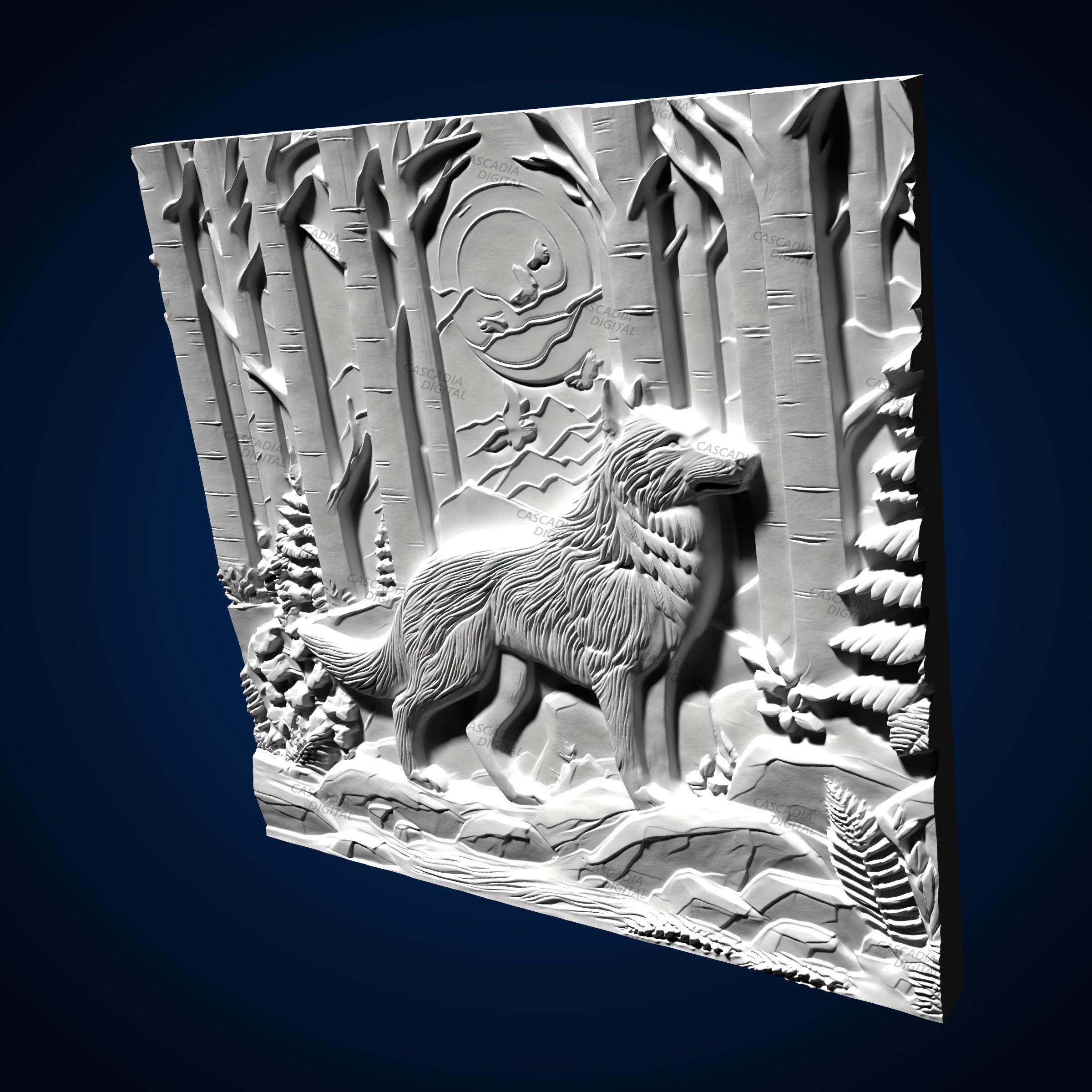Wolf in Forest 3D STL File for CNC Router, 3D Print, Casting, Wood ...