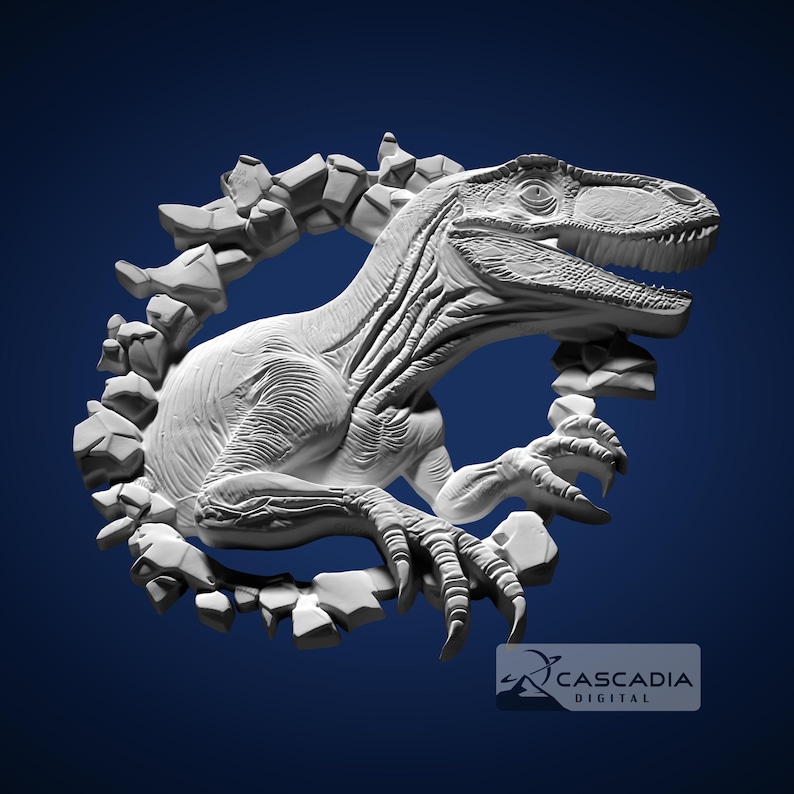 Raptor Breaking Through 3D STL File for CNC Router, 3D Print, Casting ...