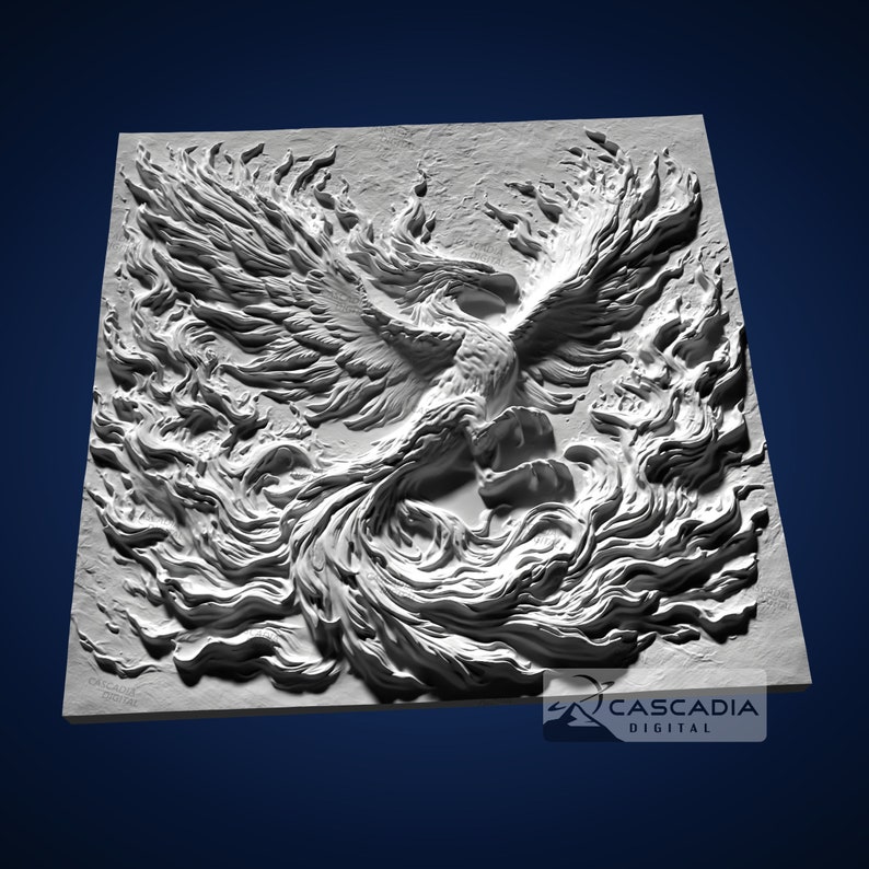 Phoenix in Flames 3D STL File for CNC Router, 3D Print, Casting, Wood ...