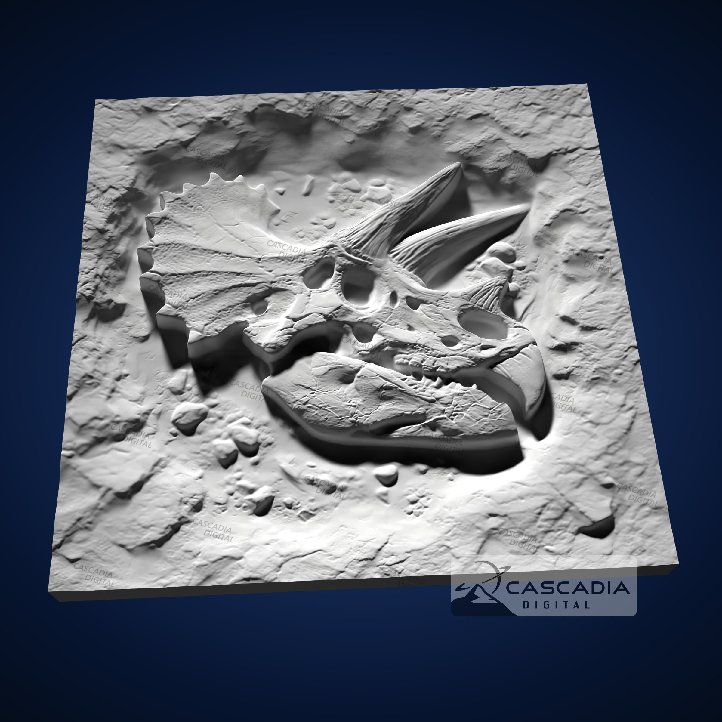 Triceratops Fossil Skull in Rock - STL Model for CNC Router and 3D ...