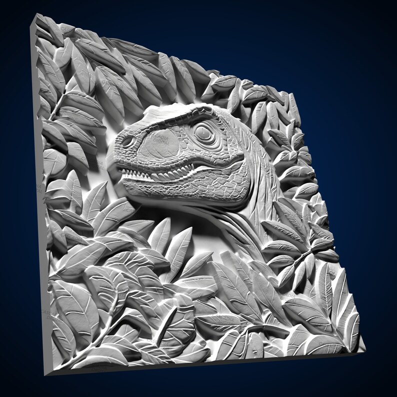 Raptor in Leaves 3D STL File for CNC Router, 3D Print, Casting, Wood ...