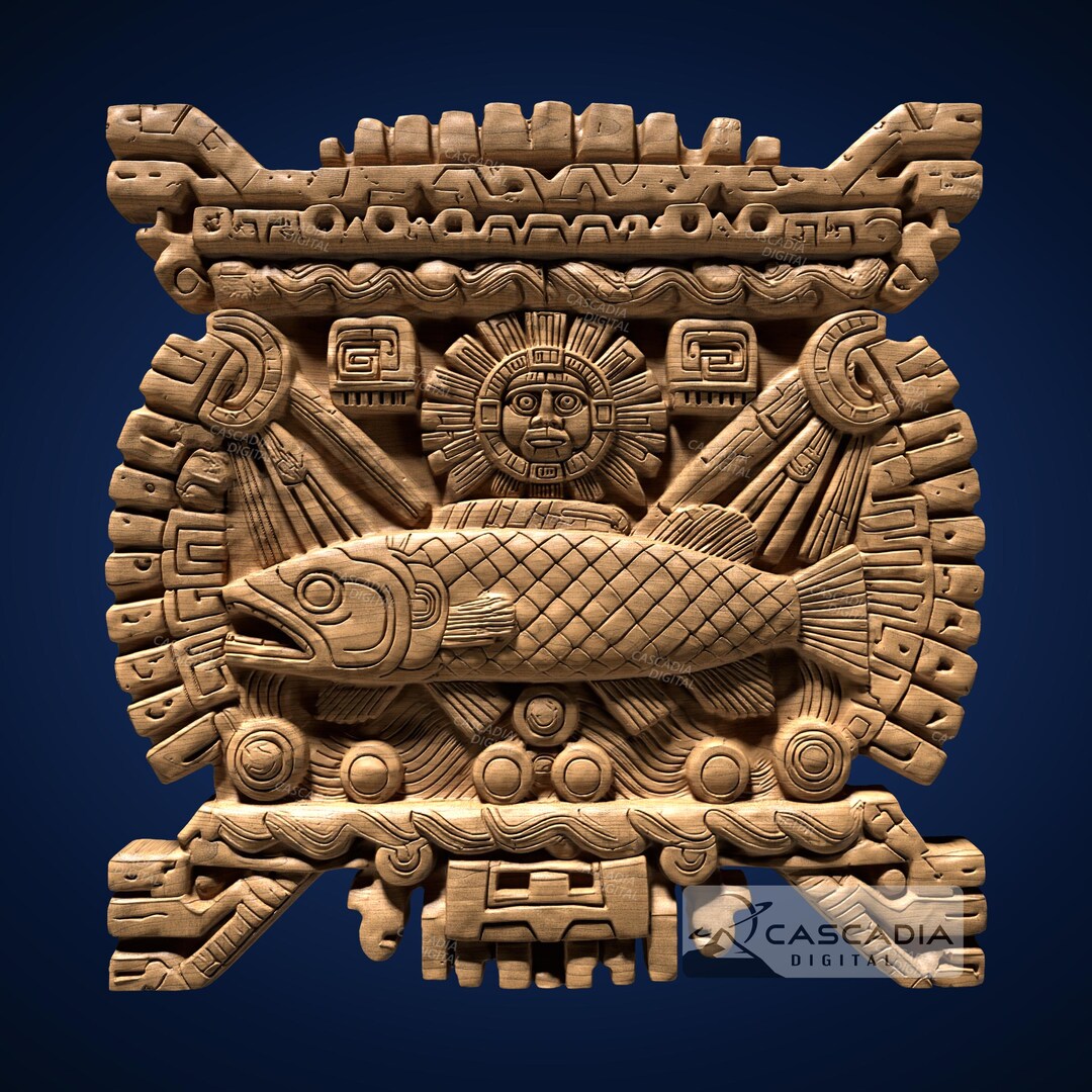 Fish Aztec 3D STL File for CNC Router, 3D Print, Casting, Wood Carving ...