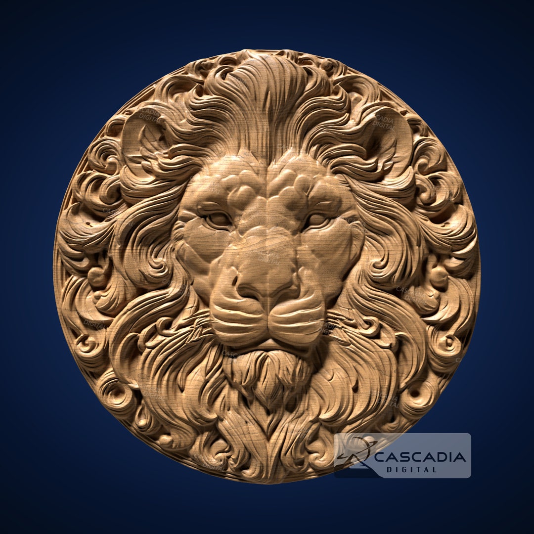 Lion Head Round 3D STL File for CNC Router, 3D Print, Casting, Wood ...
