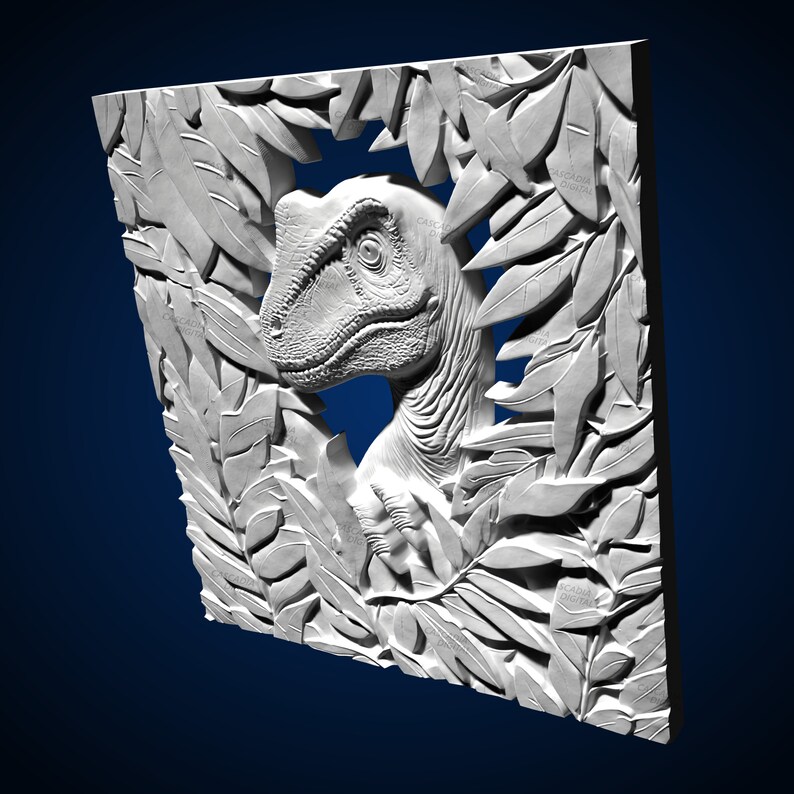 Raptor in Leaves 3D STL File for CNC Router, 3D Print, Casting, Wood ...