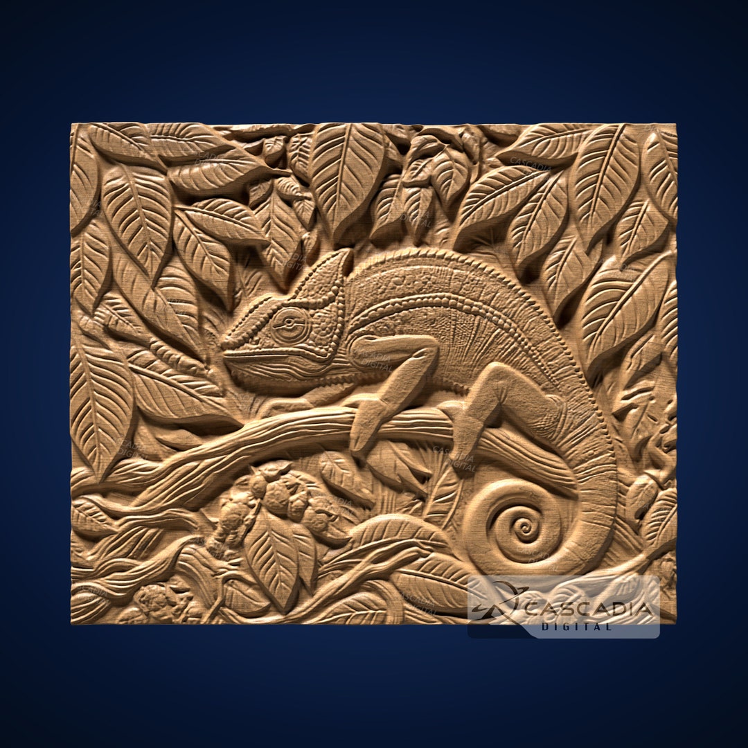 Chameleon in Leaves 3D STL File for CNC Router, 3D Print, Casting, Wood ...