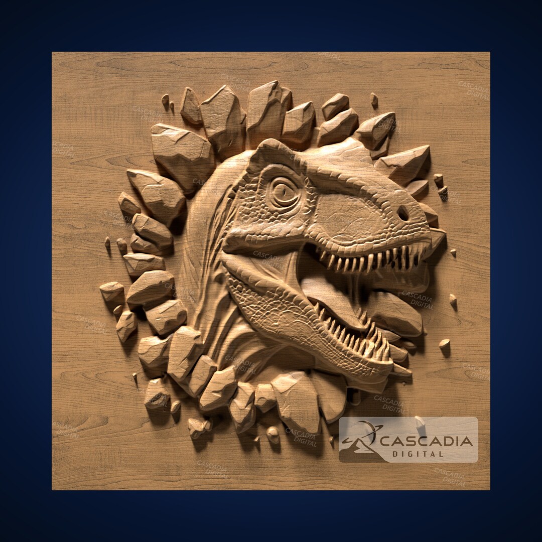 Raptor Head Breaking Through 3D STL File for CNC Router, 3D Print ...