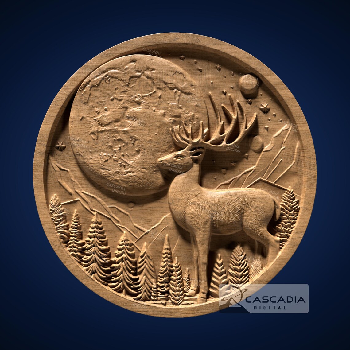 Deer Moon Round - STL Model for CNC Router and 3D Printing - Etsy