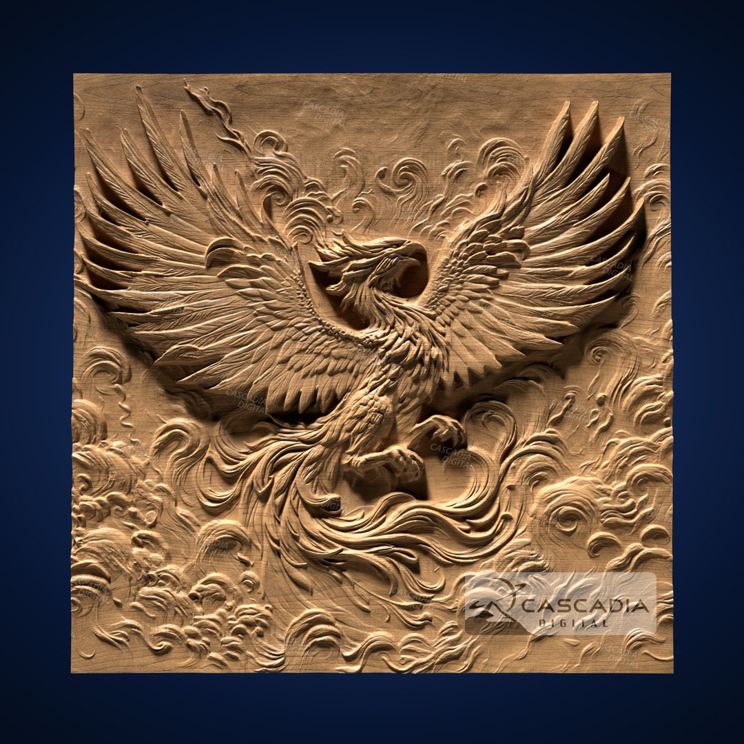 Phoenix Rising 3D STL File for CNC Router, 3D Print, Casting, Wood ...