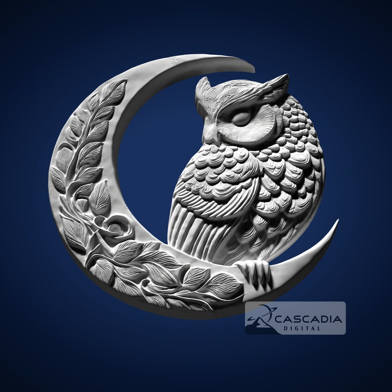 Owl Crescent Moon 3d Stl File For Cnc Router 3d Print Casting Wood