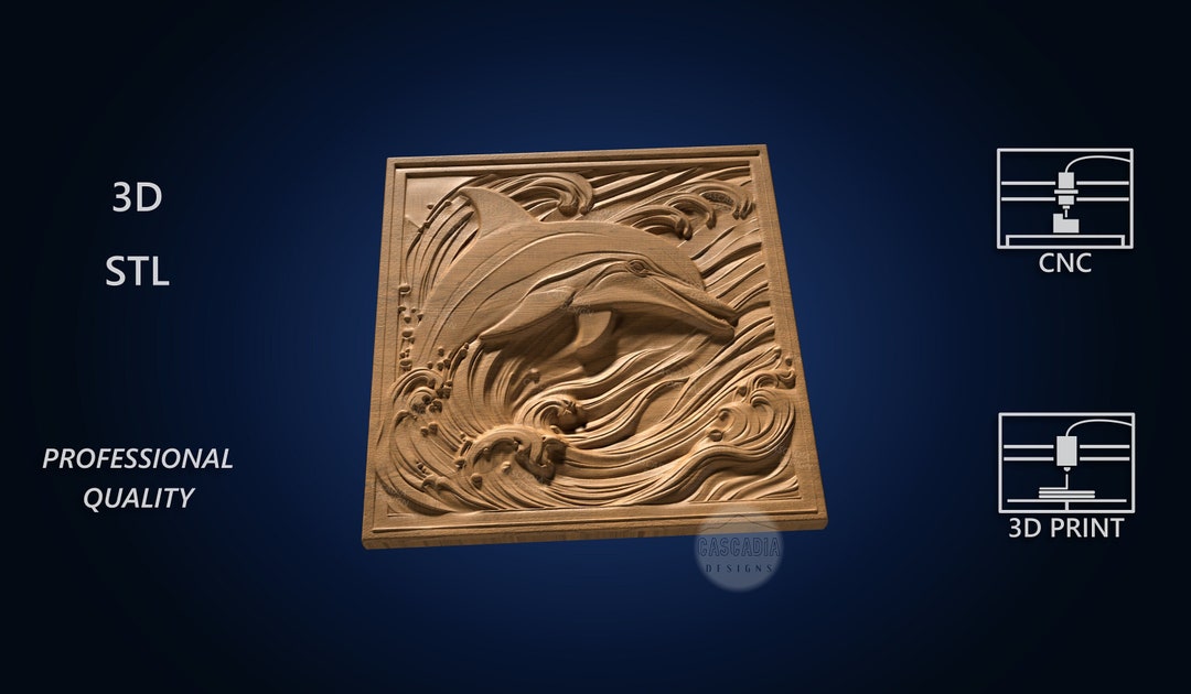 Dolphin 3D STL File for CNC Router & 3D Printing Wood Carving 3D Relief ...