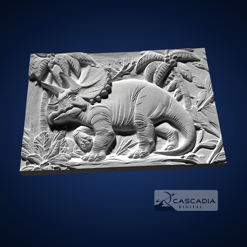 Triceratops in Jungle 3D STL File for CNC & 3D Printing Wood Carving 3D ...