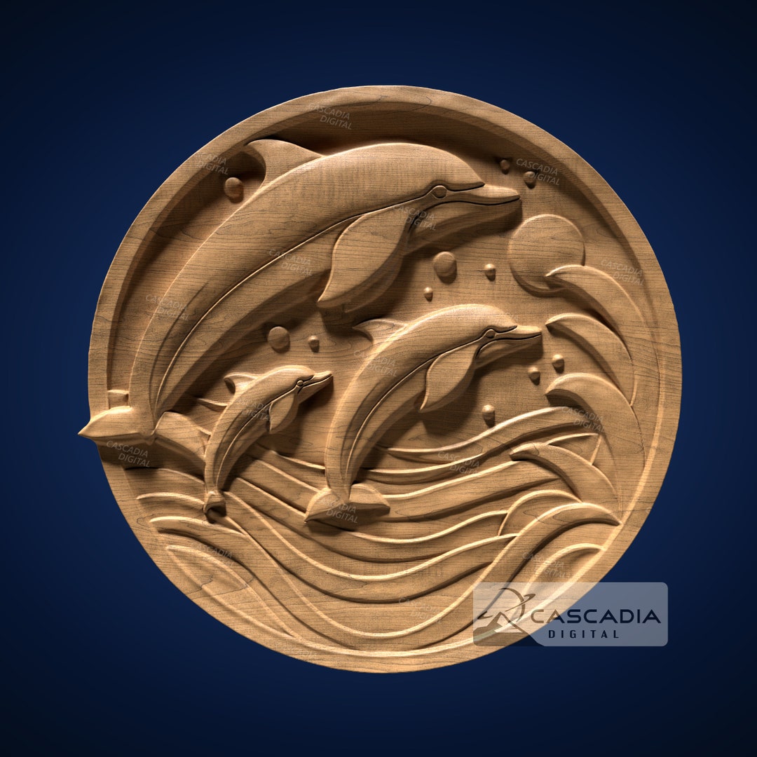 Dolphin Round 3D STL File for CNC Router, 3D Print, Casting, Wood ...