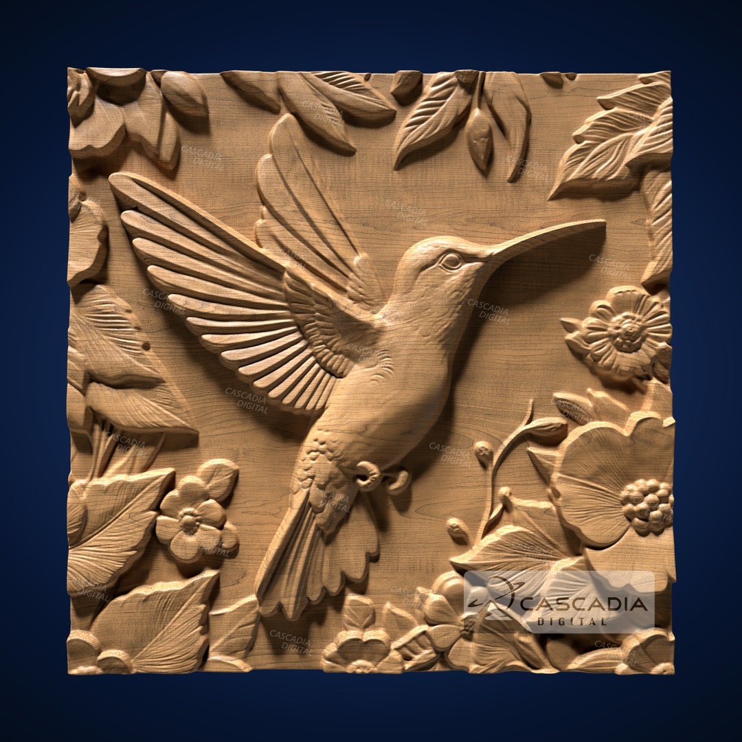 Hummingbird Flowers 3D STL File for CNC Router, 3D Print, Casting, Wood ...