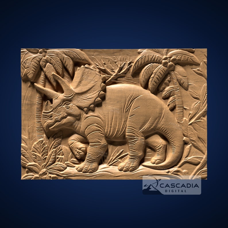 Triceratops in Jungle 3D STL File for CNC & 3D Printing Wood Carving 3D ...