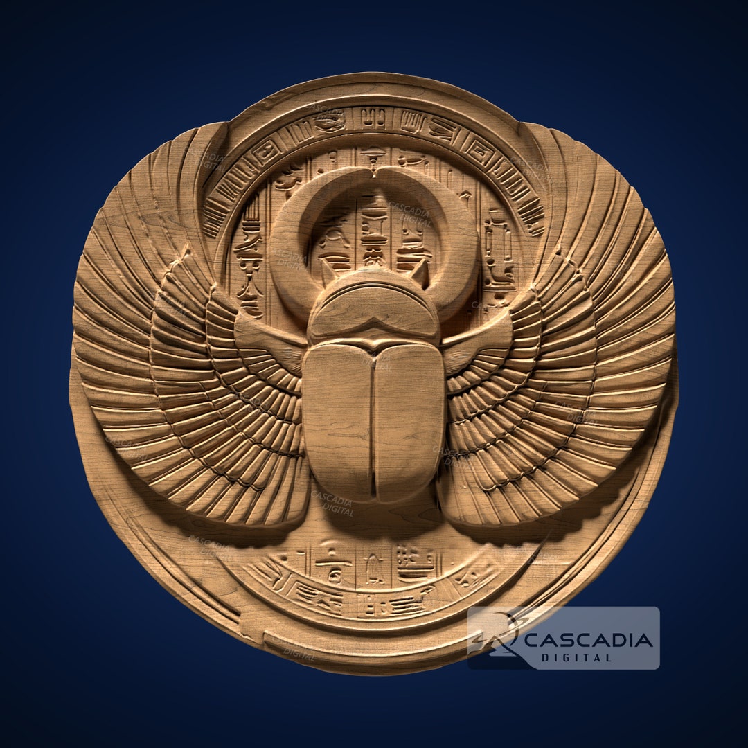 Scarab Egyptian Round 3D STL File for CNC Router, 3D Print, Casting ...