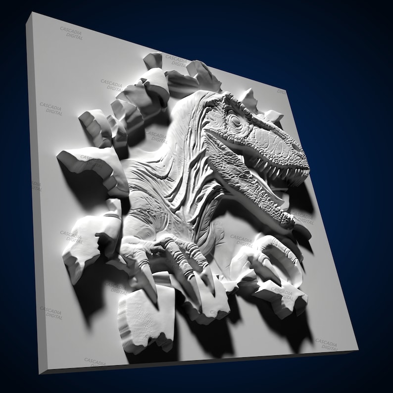 Raptor Breaking Through 3D STL File for CNC Router, 3D Print, Casting ...