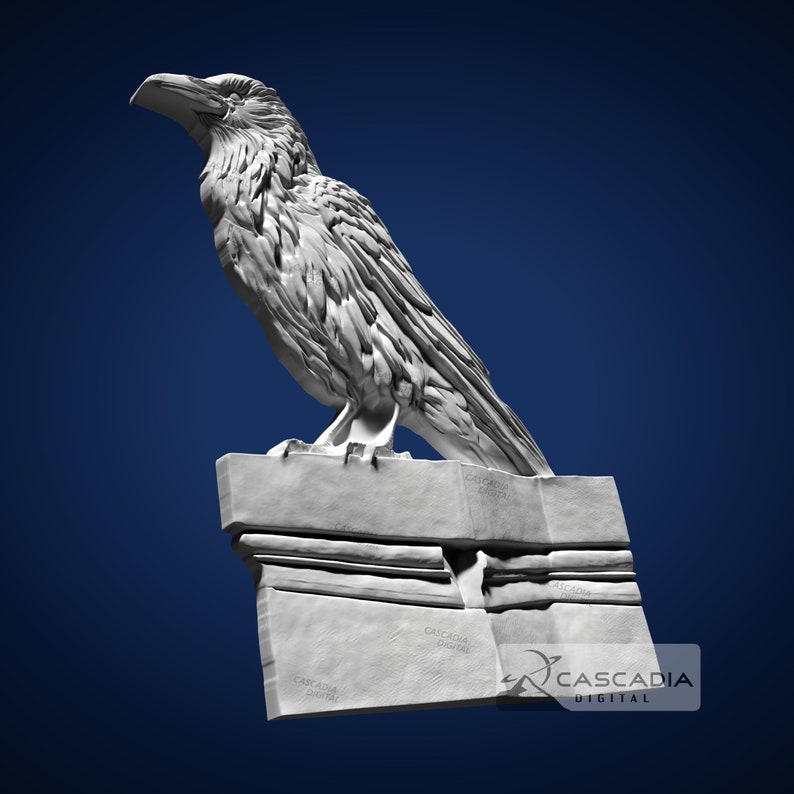 Raven Perched 3D STL File for CNC Router, 3D Print, Casting, Wood ...