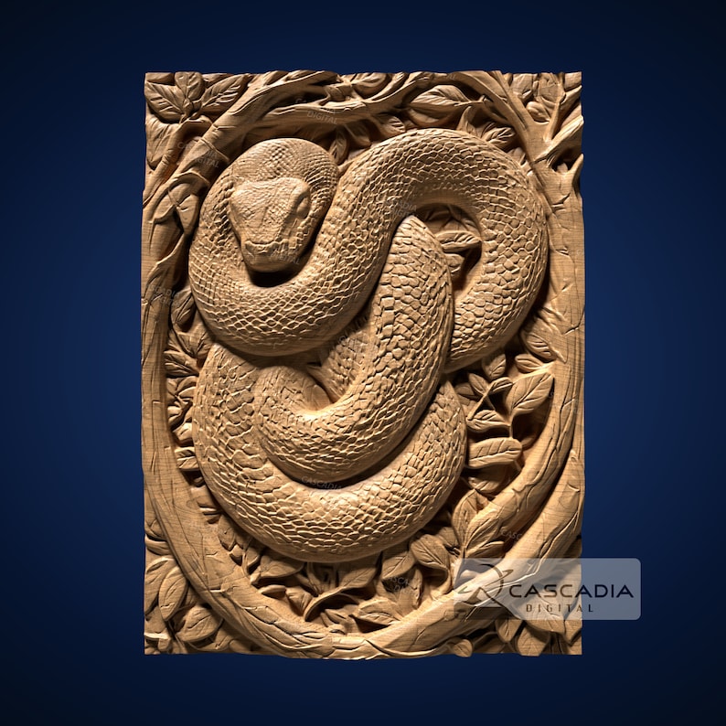 Python Snake in Tree 3D STL File for CNC Router, 3D Print, Casting, Wood Carving Engraving 3D ...