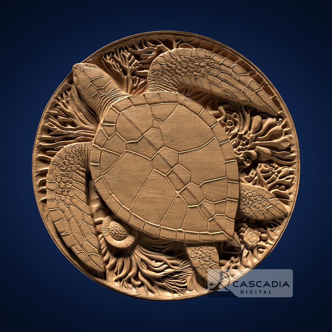 Sea Turtle Round - 3D STL Model for CNC/3D Printing - Ocean Marine Sea ...