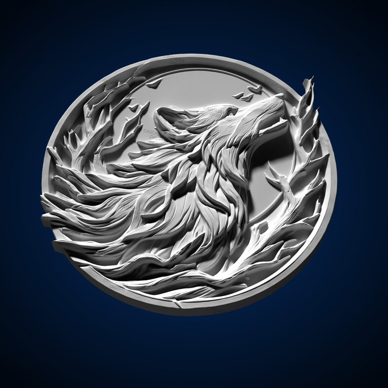 Wolf Coin Pendant 3D STL File for CNC Router Wood Carving, 3D Printing ...