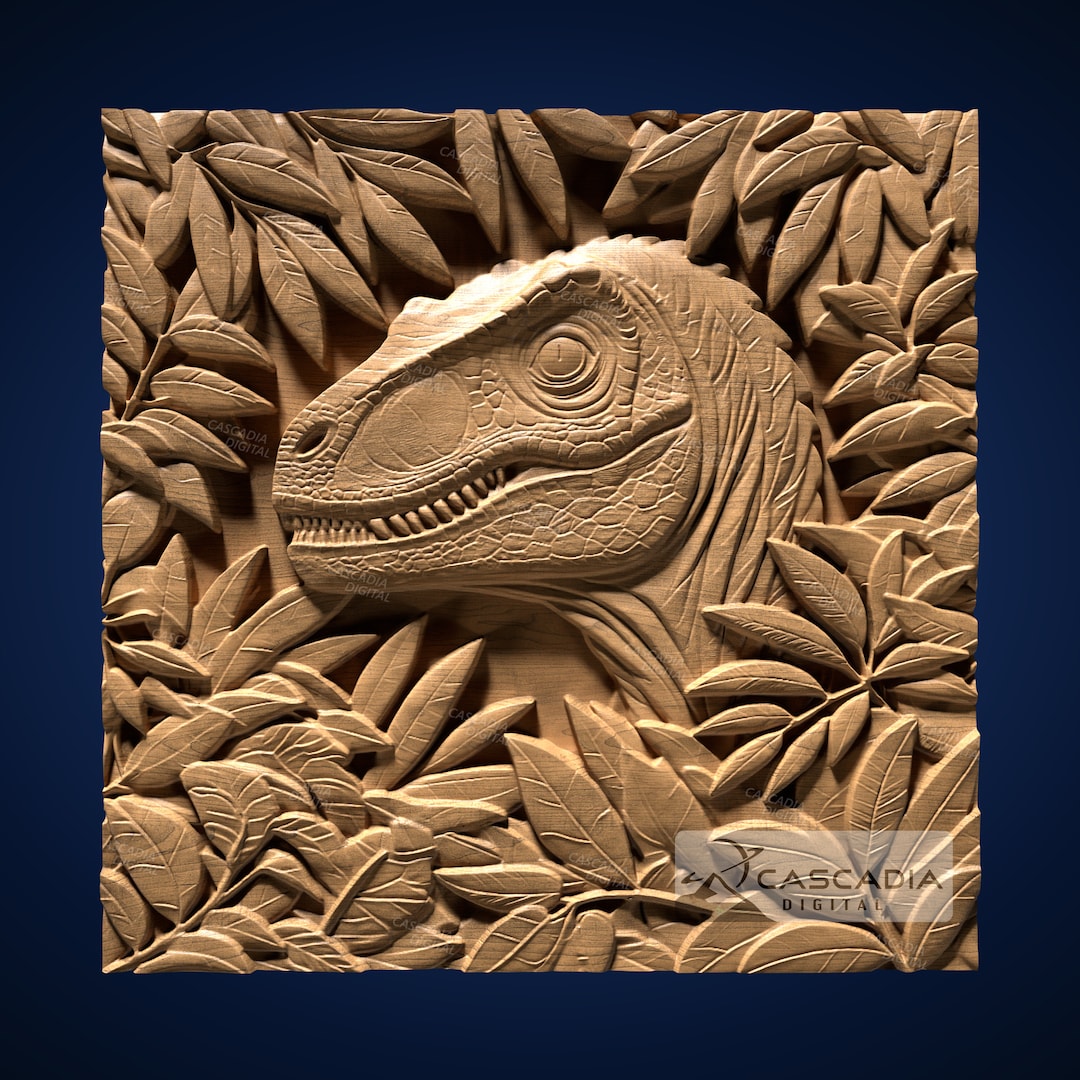 Raptor in Leaves 3D STL File for CNC Router, 3D Print, Casting, Wood ...