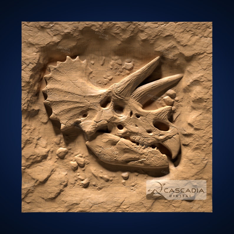 Triceratops Fossil Skull in Rock 3D STL File for CNC Router, 3D Print ...