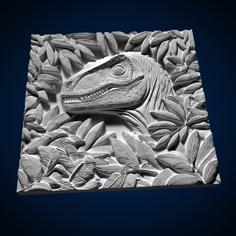 Raptor in Leaves 3D STL File for CNC Router, 3D Print, Casting, Wood ...