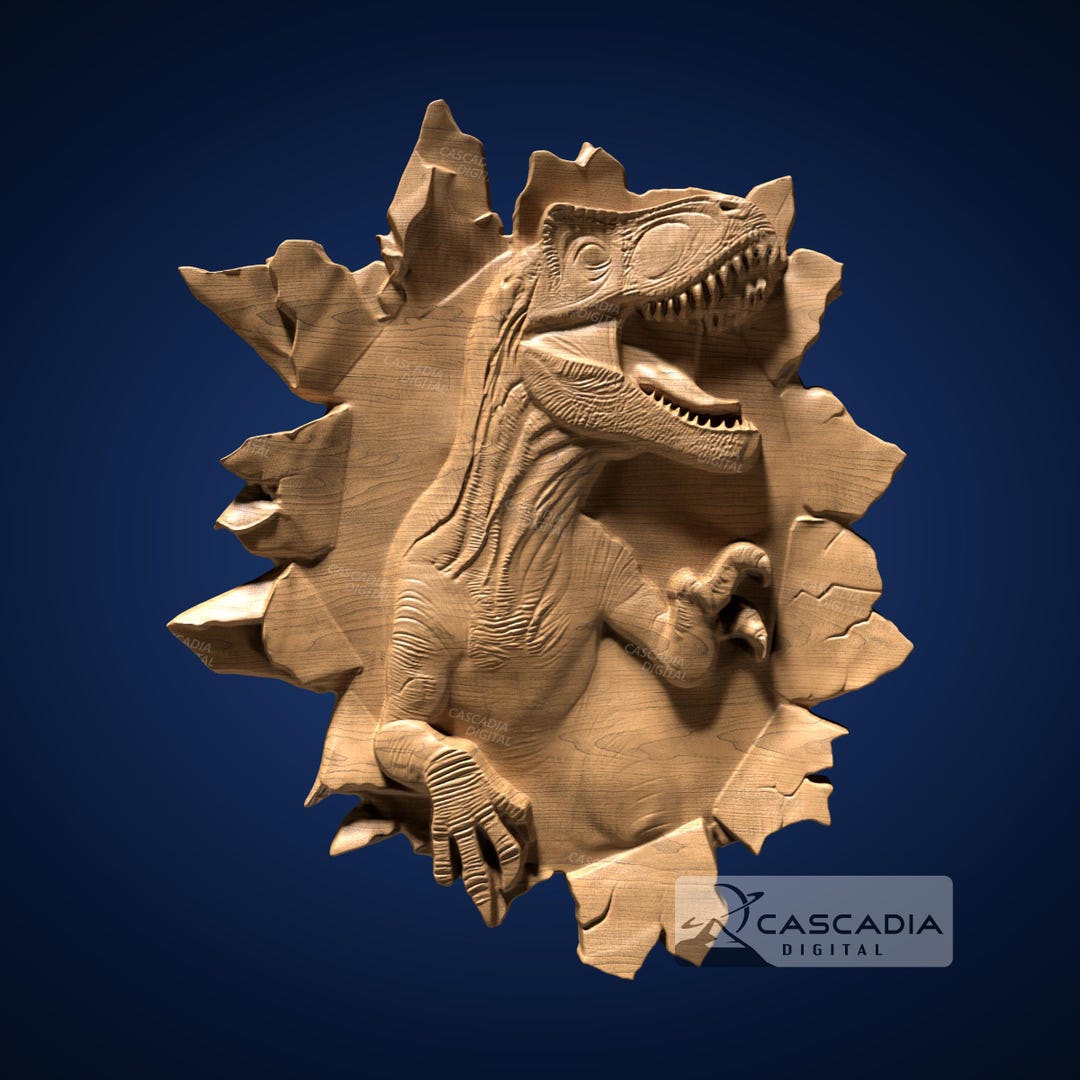 Raptor Breaking Through 3D STL File para roteador CNC, impressão 3D ...