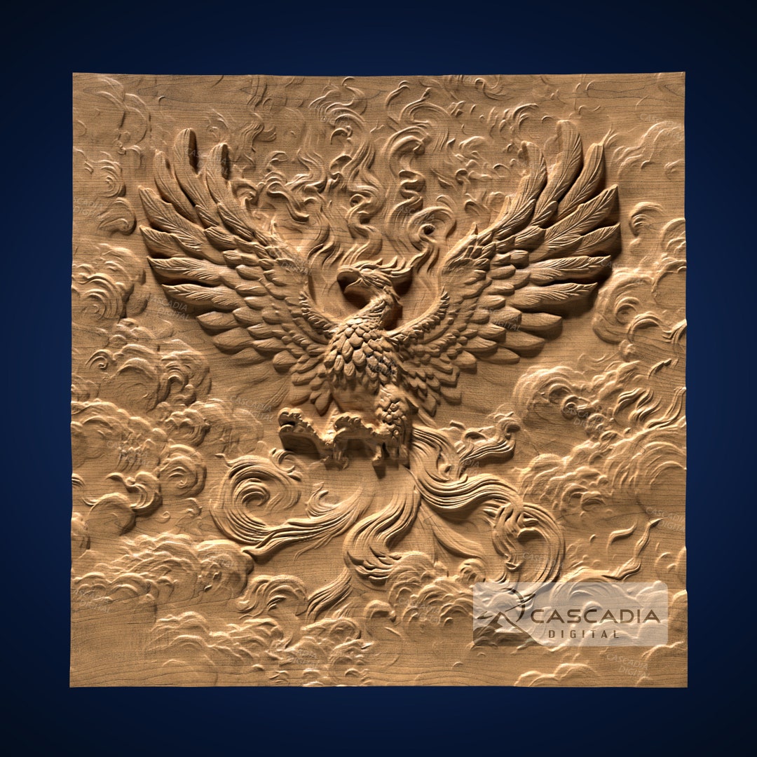 Phoenix in Clouds 3D STL File for CNC Router, 3D Print, Casting, Wood ...