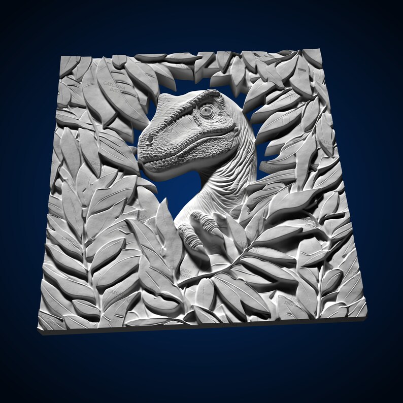 Raptor in Leaves 3D STL File for CNC Router, 3D Print, Casting, Wood ...