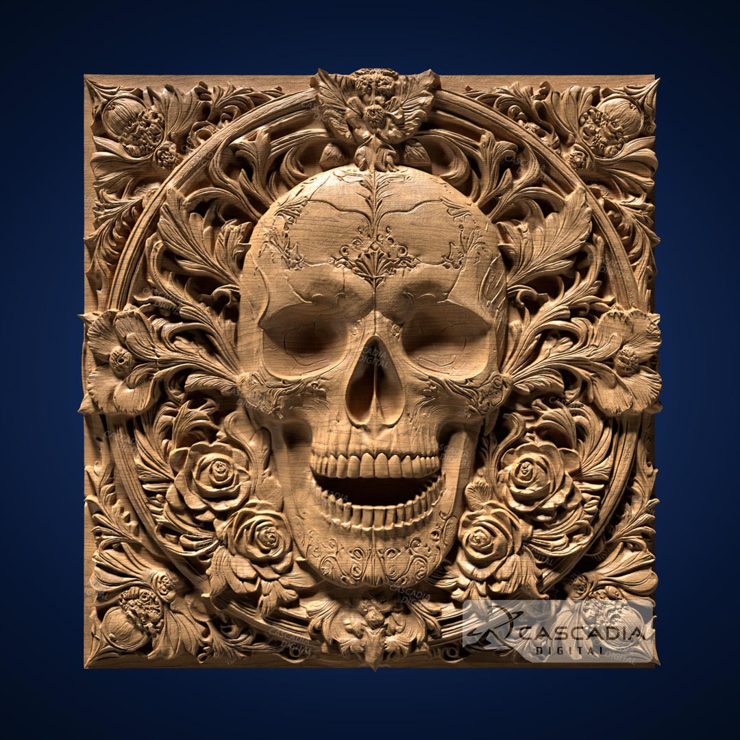 Skull Flowers 3D STL File for CNC Router, 3D Print, Casting, Wood ...