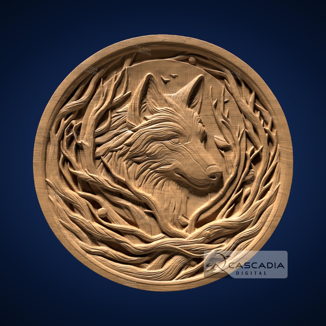 Wolf Round 3D STL File for CNC Router, 3D Print, Casting, Wood Carving ...