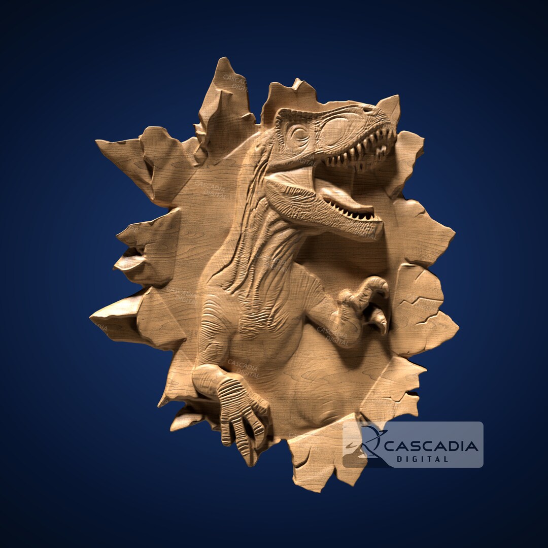Raptor Breaking Through 3D STL File for CNC Router, 3D Print, Casting ...