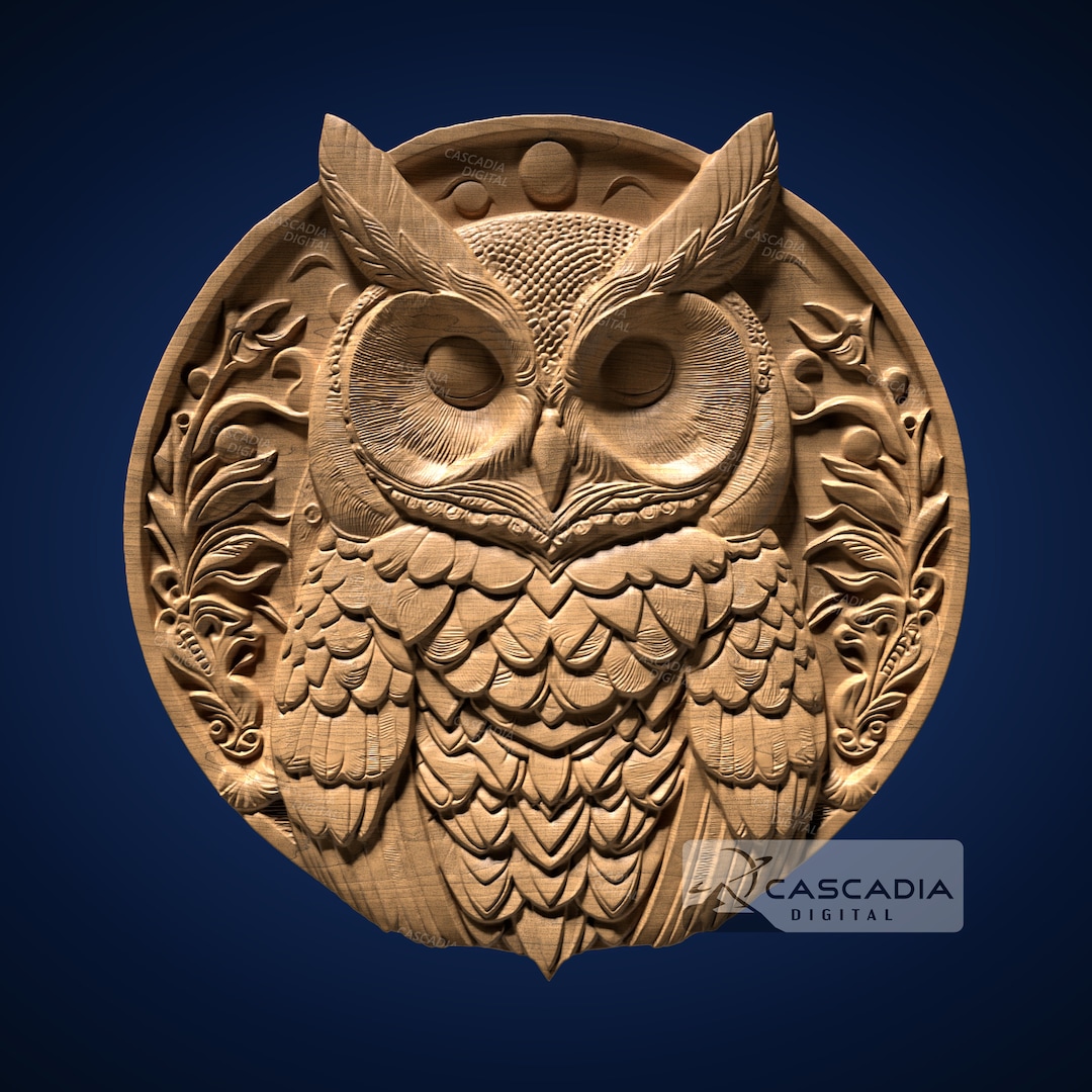 Owl Round 3D STL File for CNC Router, 3D Print, Casting, Wood Carving ...