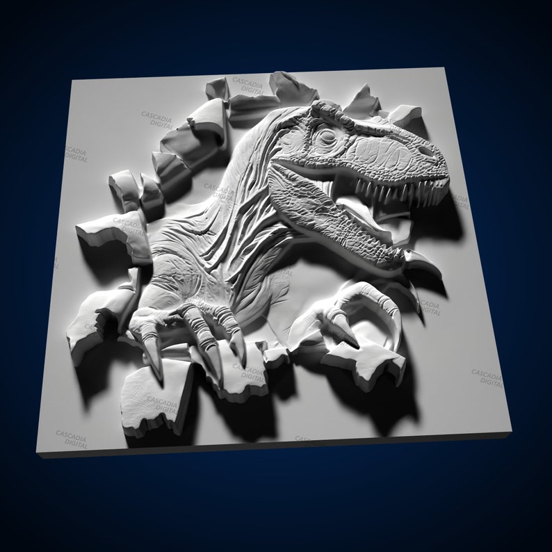 Raptor Breaking Through 3D STL File for CNC Router, 3D Print, Casting ...