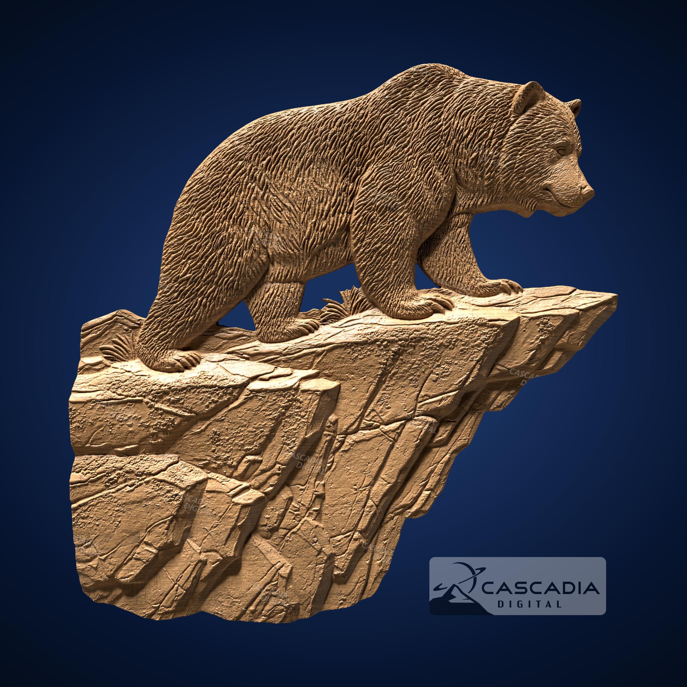 Bear on Craggy Rock Ledge - 3D STL Model for CNC/3D Printing - Animal ...