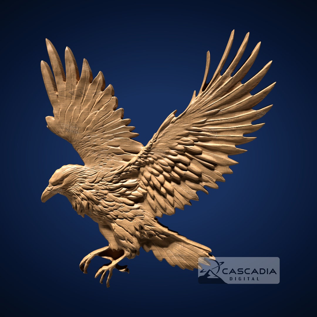 Raven in Flight - 3D STL Model for CNC/3D Printing - Animal Wildlife ...