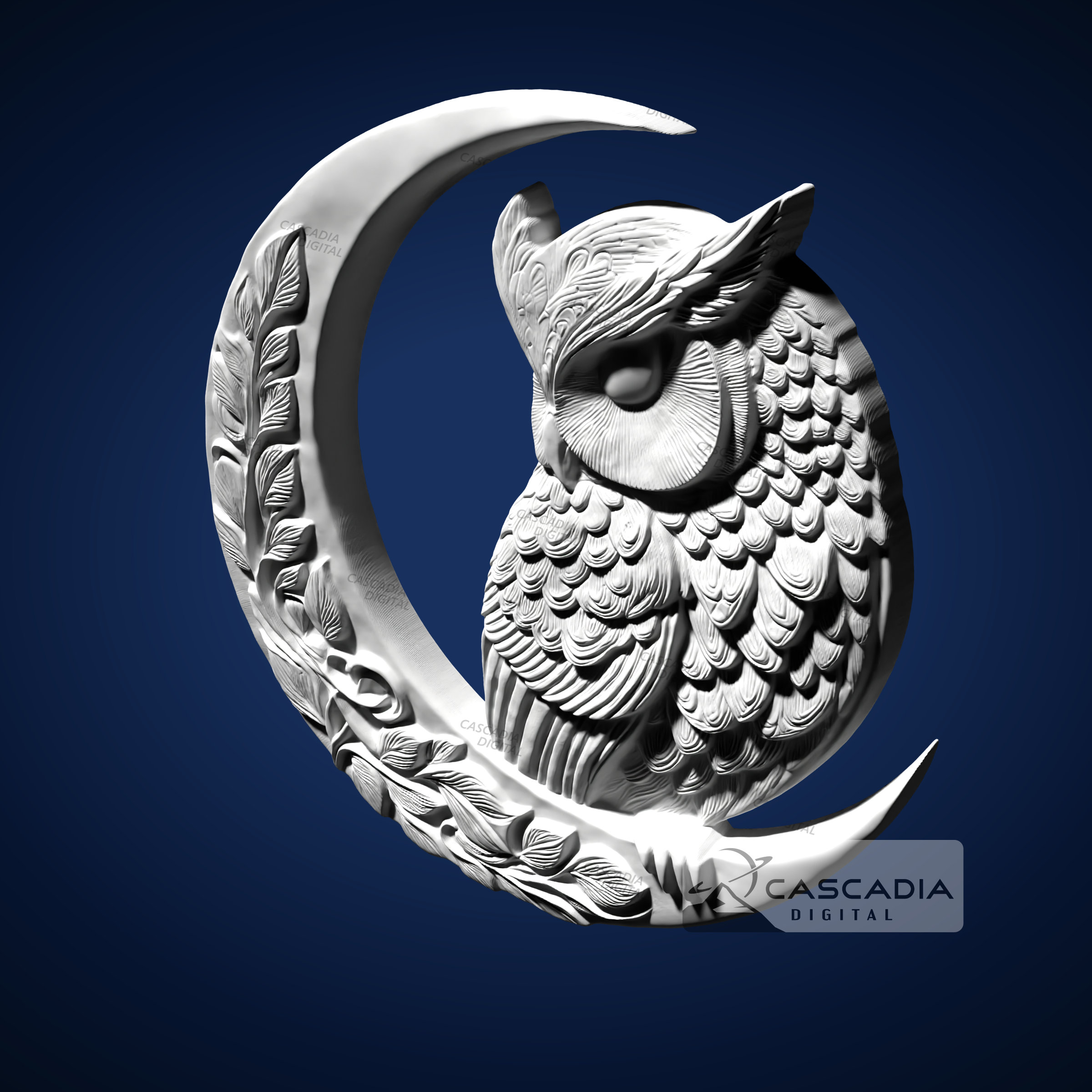 Owl Crescent Moon 3D STL File for CNC Router, 3D Print, Casting, Wood ...
