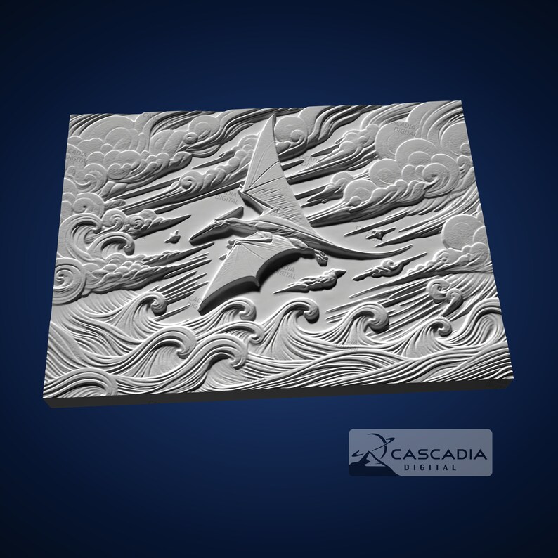 Pterodactyl Stormy Sky 3D STL File for CNC Router, 3D Print, Casting ...