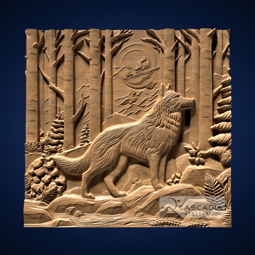 Wolf in Forest 3D STL File for CNC Router, 3D Print, Casting, Wood ...
