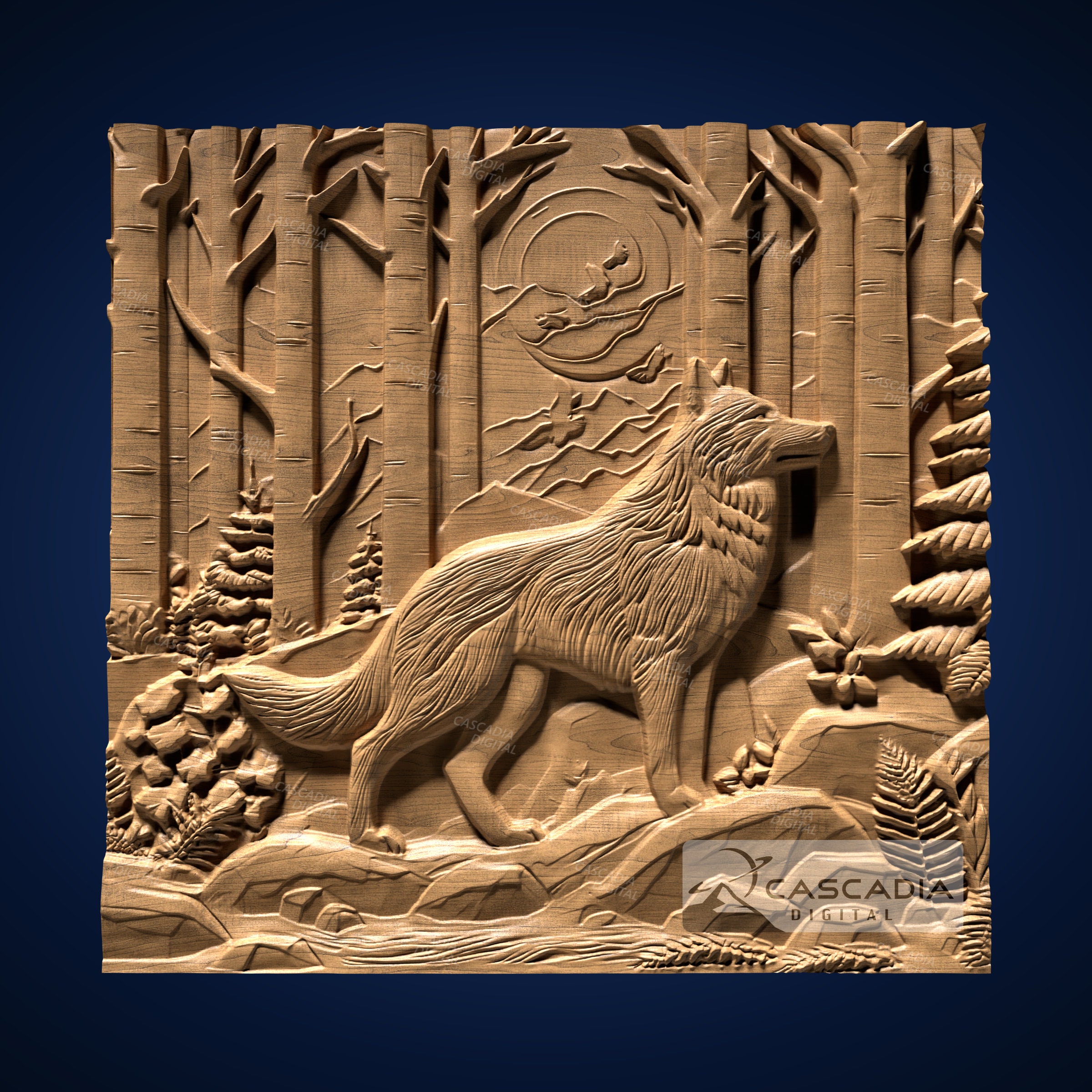 Wolf in Forest 3D STL File for CNC Router, 3D Print, Casting, Wood ...