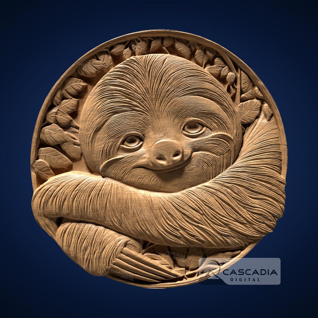Sloth Round 3D STL File for CNC Router, 3D Print, Casting, Wood Carving ...