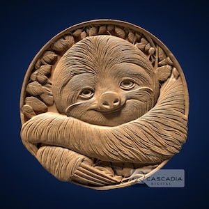 Sloth Round 3D STL File for CNC Router, 3D Print, Casting, Wood Carving ...