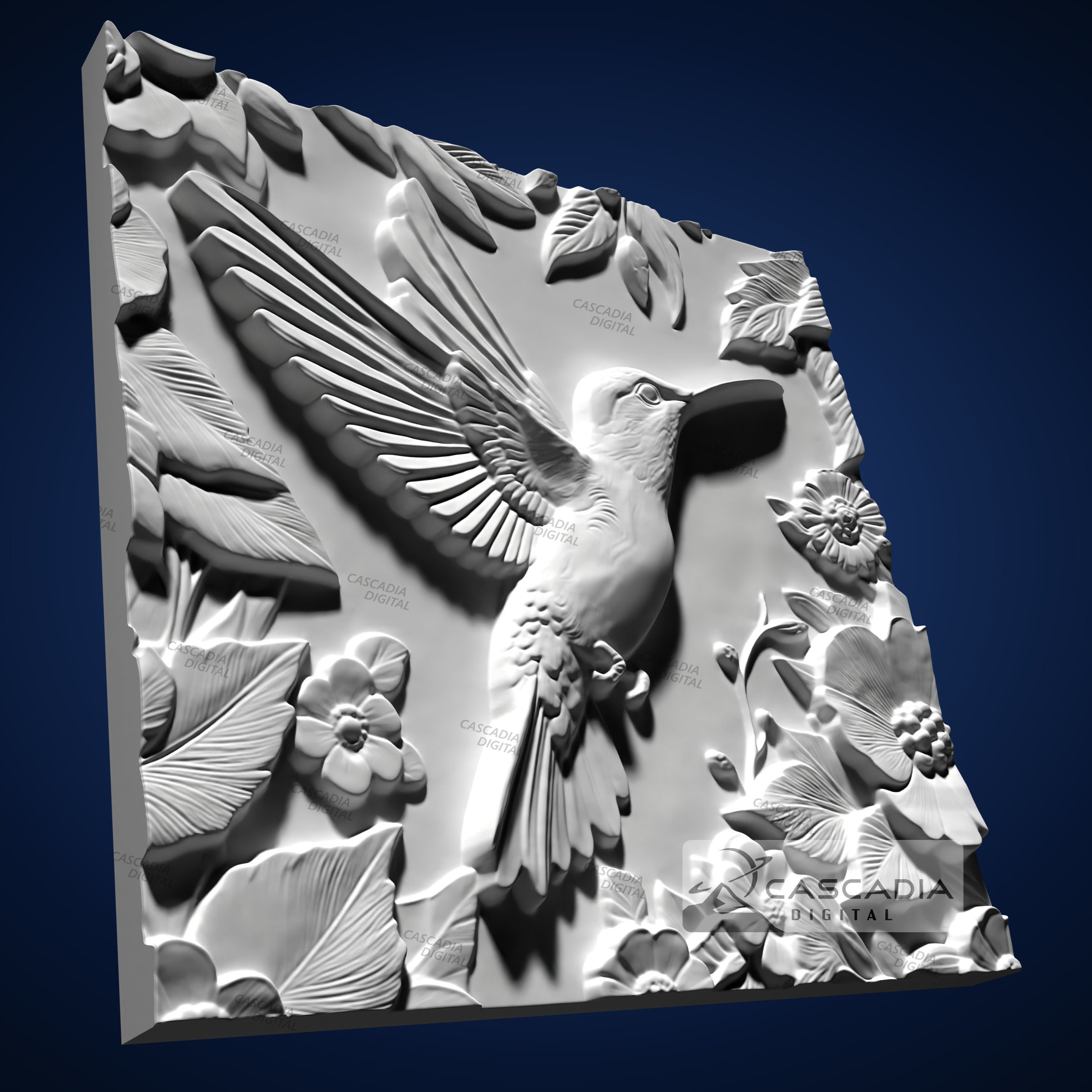 Hummingbird Flowers 3D STL File for CNC Router, 3D Print, Casting, Wood ...