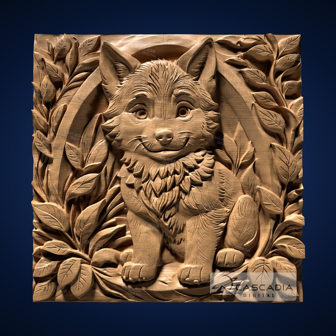 Cute Wolf Cub Dog Puppy - STL Model for CNC Router and 3D Printing ...
