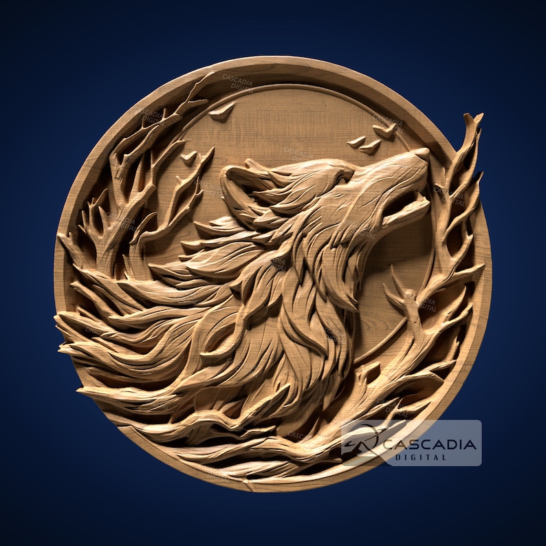 Wolf Round 3D STL File for CNC Router, 3D Print, Casting, Wood Carving ...