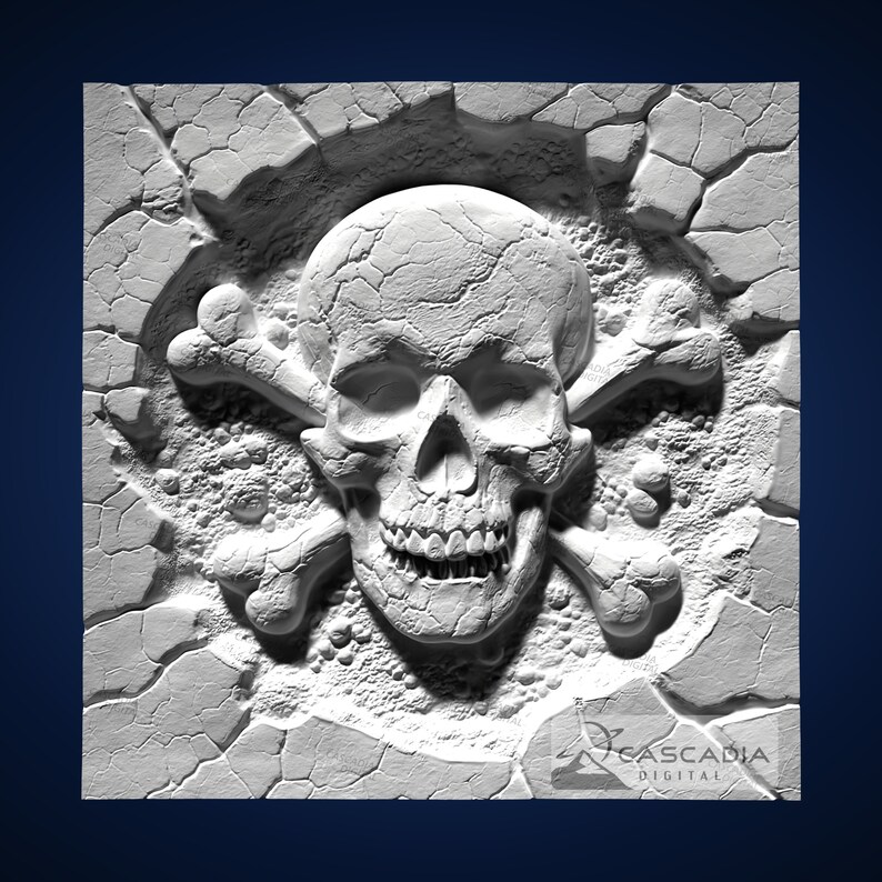 Skull Crossbones 3D STL File for CNC Router, 3D Print, Casting, Wood ...