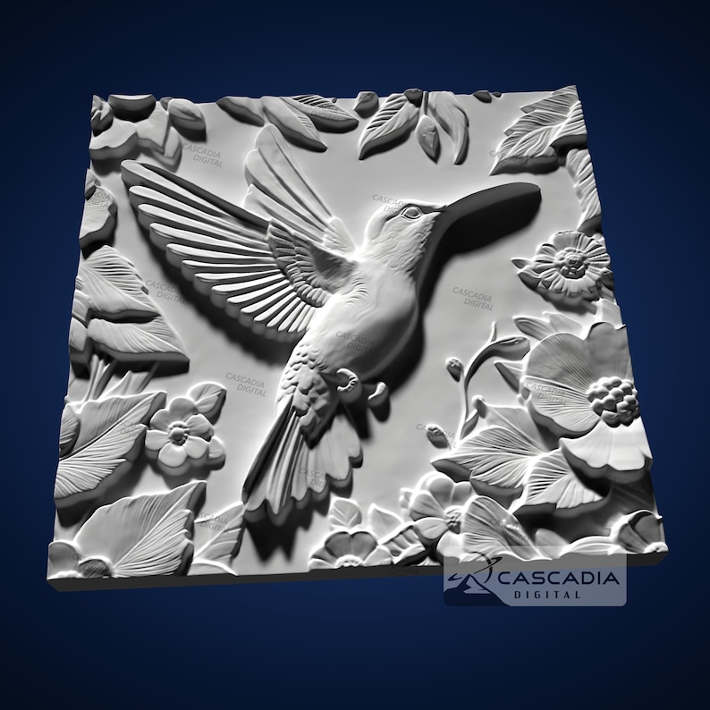 Hummingbird Flowers 3D STL File for CNC Router, 3D Print, Casting, Wood ...