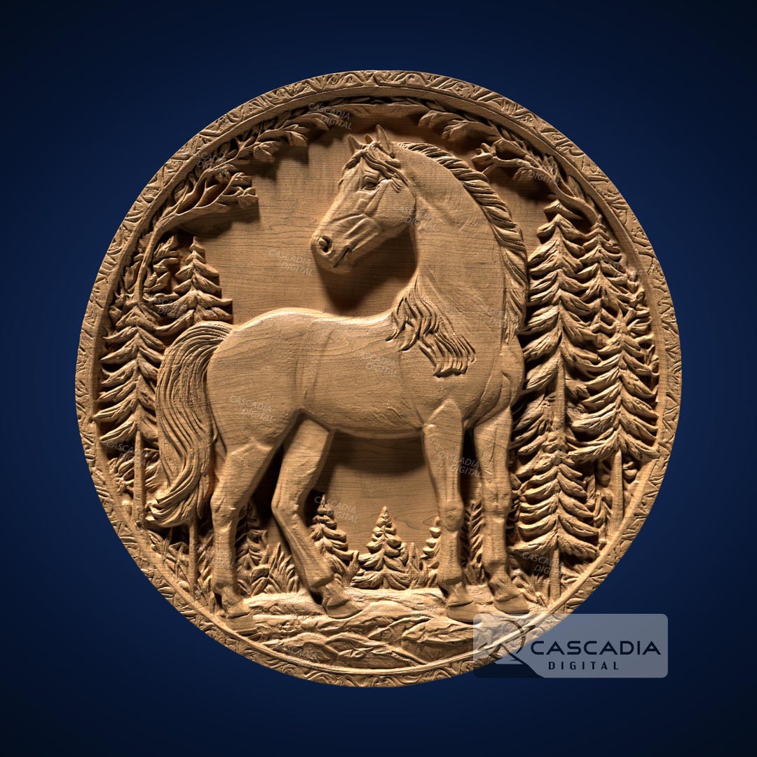 Wild Horse Round 3D STL File for CNC Router, 3D Print, Casting, Wood ...
