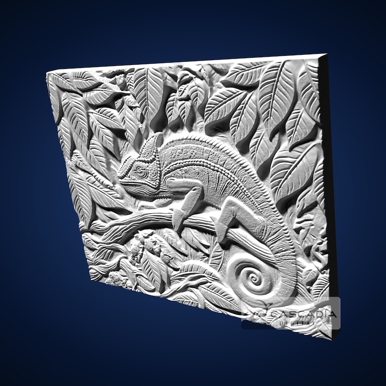 Fichier STL 3D caméléon en feuilles pour routeur CNC, impression 3D ...